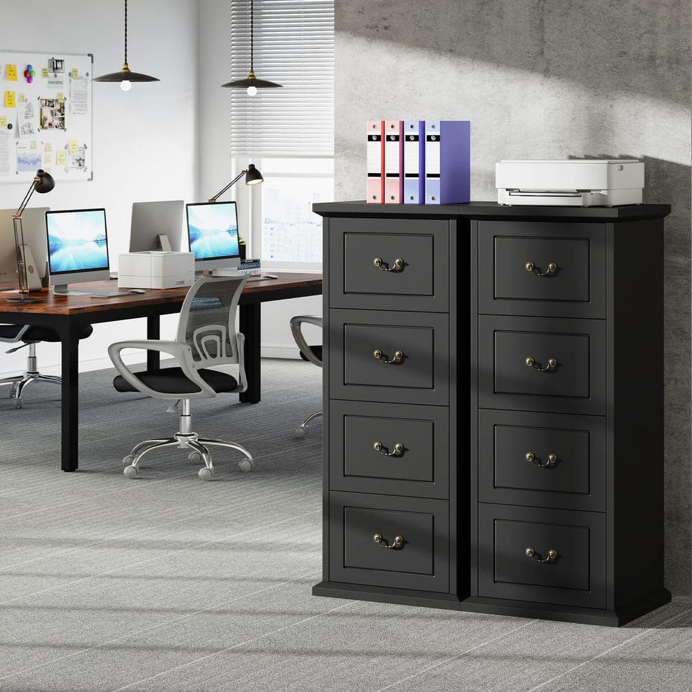 BYBLIGHT Atencio 4-Drawer Classic Black Engineered Wood 21.26 in. W ...