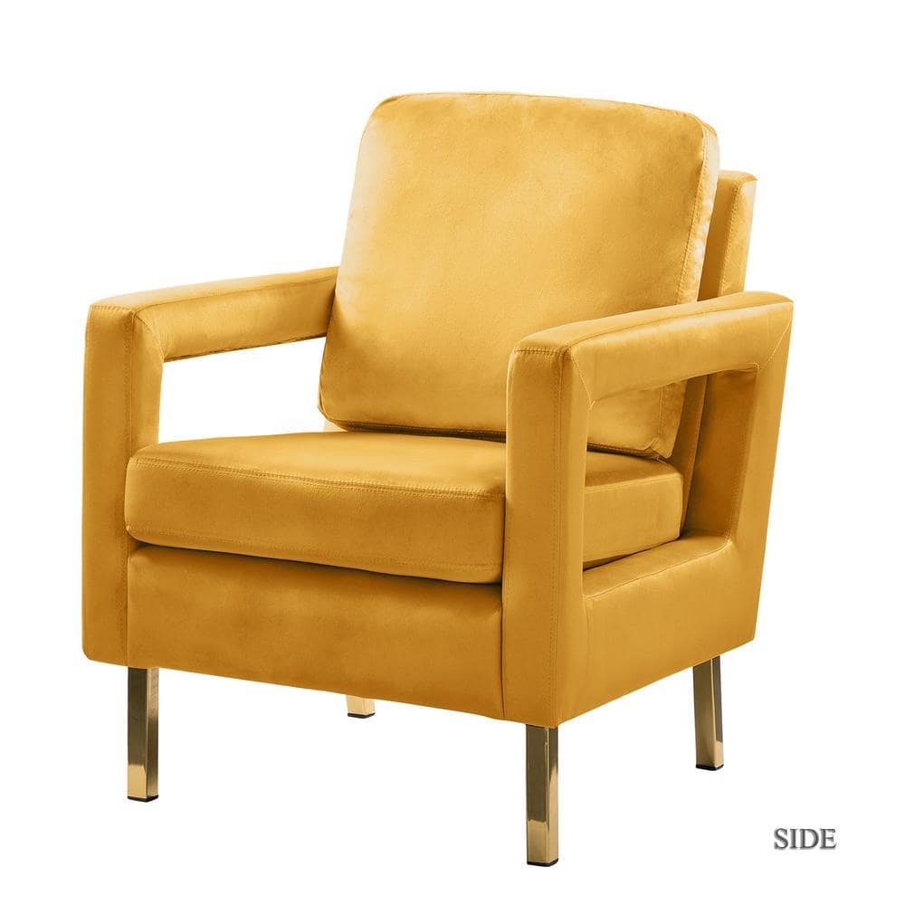 JAYDEN CREATION Anika Mustard Gold Legs Armchair CHM0014-MUSTARD - The ...