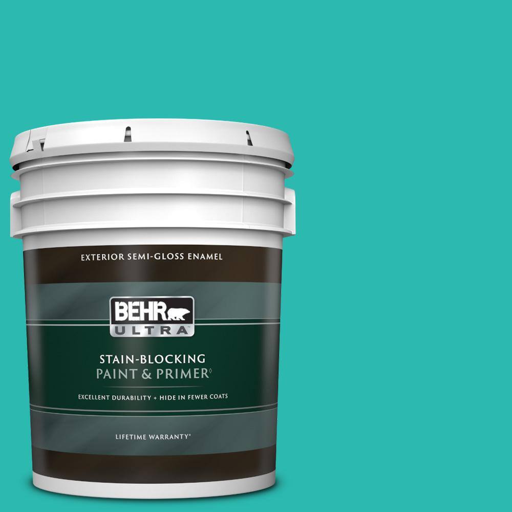 BEHR ULTRA 5 gal. #P450-5 Island Aqua Semi-Gloss Enamel Exterior Paint ...