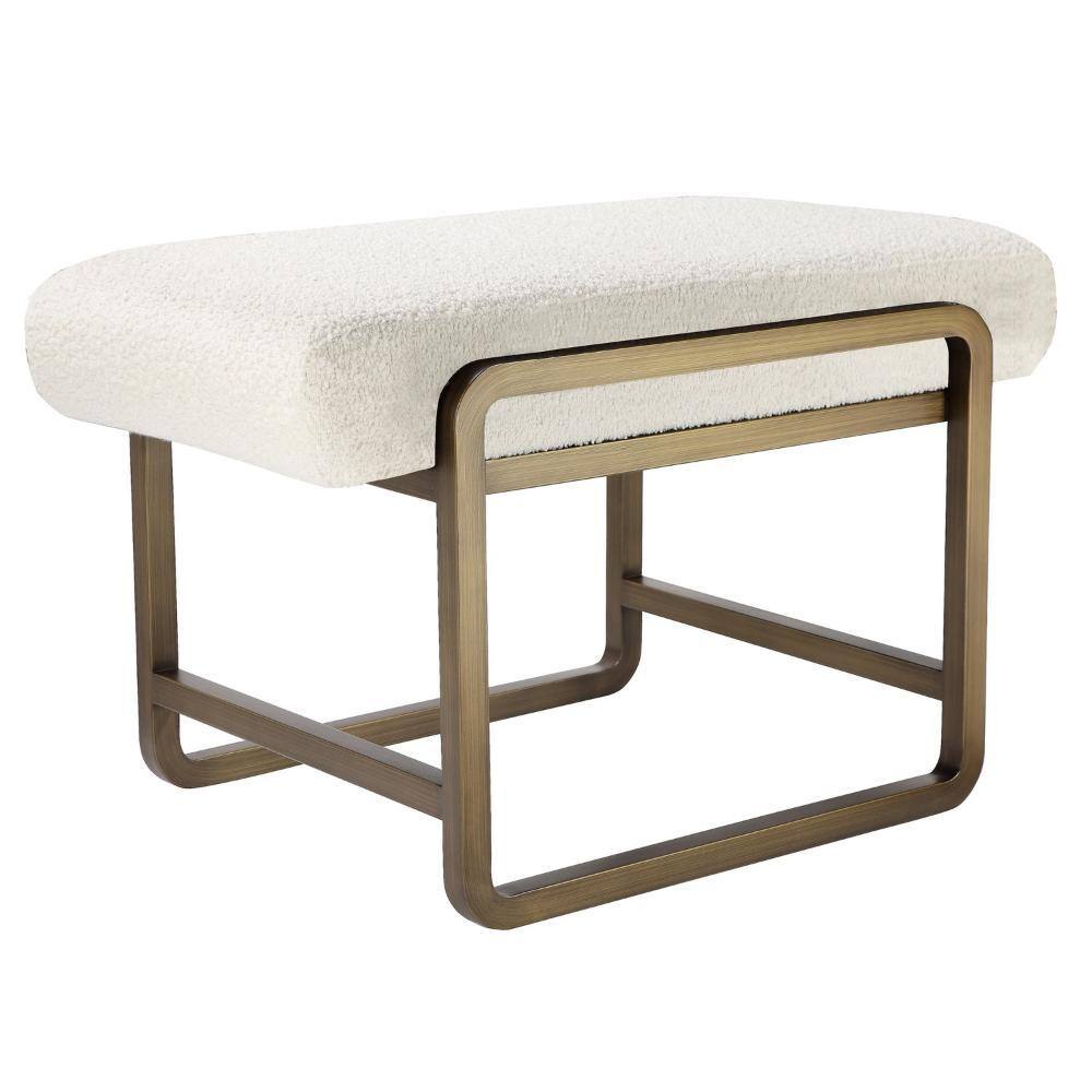 Benjara 18 in. Ivory and Bronze Low Back Metal Accent Stool with Fabric ...