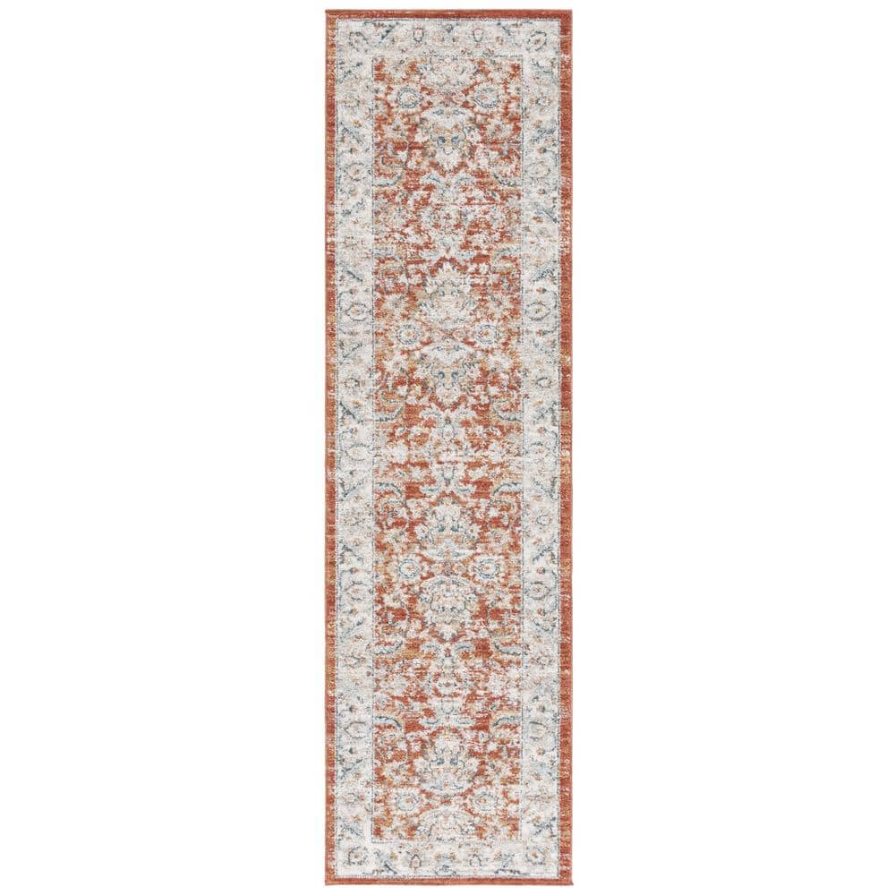 SAFAVIEH Avalon Rust/Ivory 2 ft. x 8 ft. Ornate Distressed Border ...
