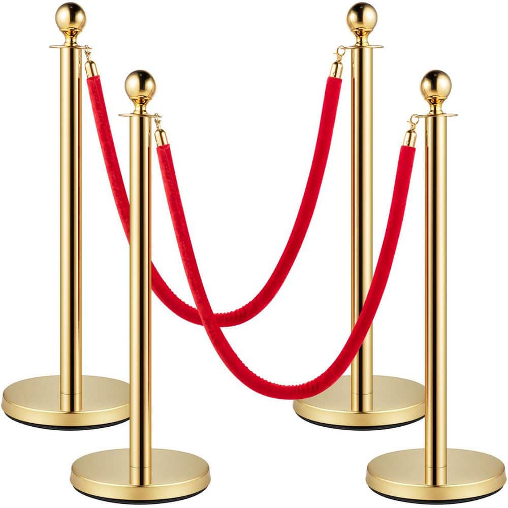 SKYSHALO Velvet Ropes and Posts 5 ft. /1.5 m Red Rope Stainless Steel ...