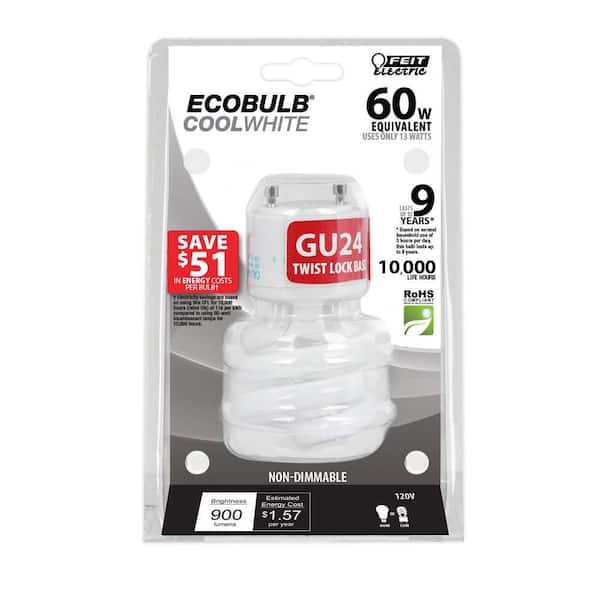 Feit Electric 60-Watt Equivalent T3 Spiral Non-Dimmable GU24 Feit Electric 60-Watt Equivalent T3 Spiral Non-Dimmable GU24