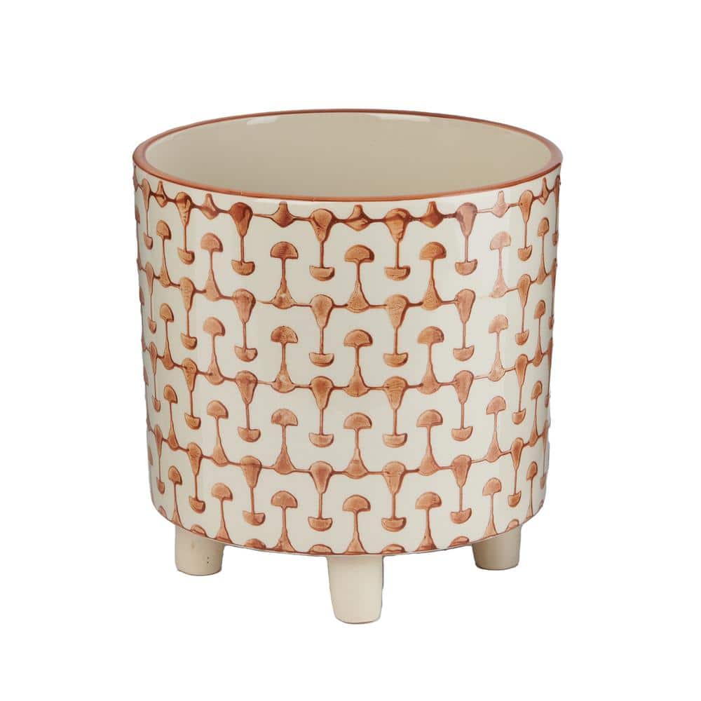 Storied Home 8 in. L x 8 in. W x 8.25 in. H Rust & White Stoneware ...