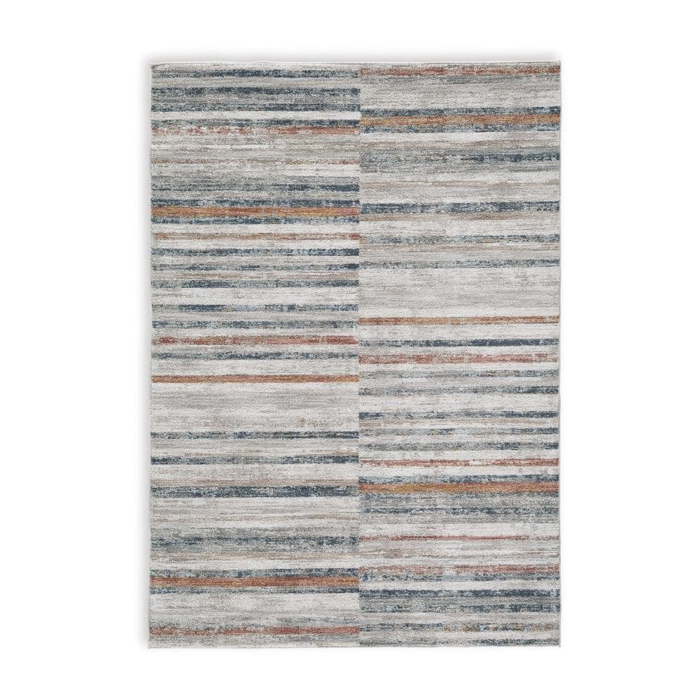 Benjara Kimya Ivory, Blue and Orange 5 ft. x 7 ft. Geometric Area Rug ...