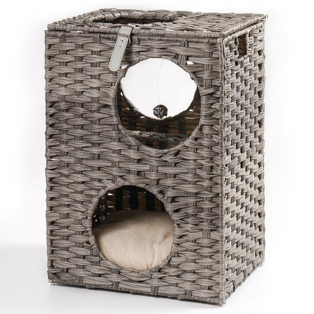 cenadinz Any Size Grey Rattan Cat Litter Cat Bed with Rattan Ball and ...