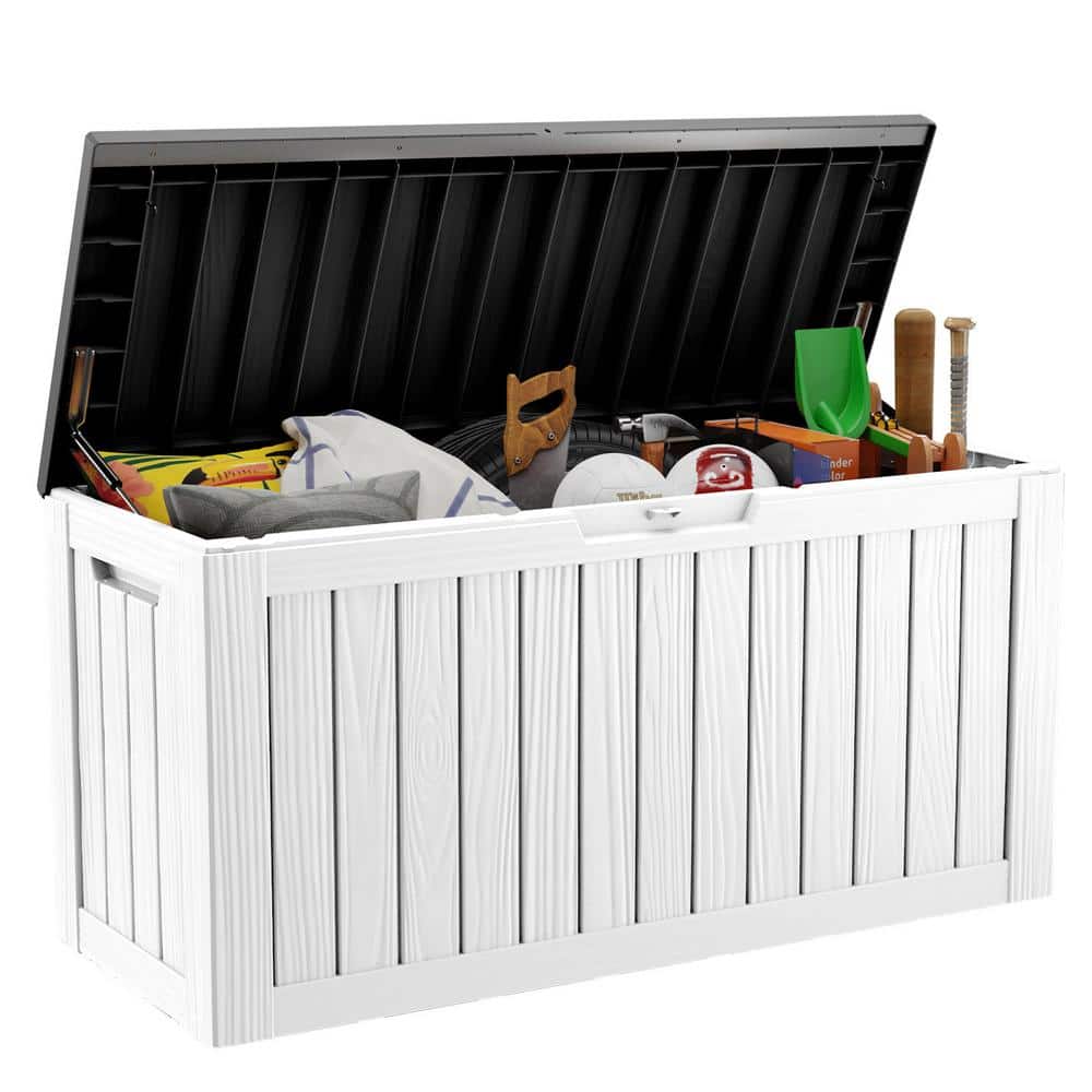 OUPES 80 Gal. White and Black Resin Outdoor Deck Box OPS-80G-WHIBLK ...