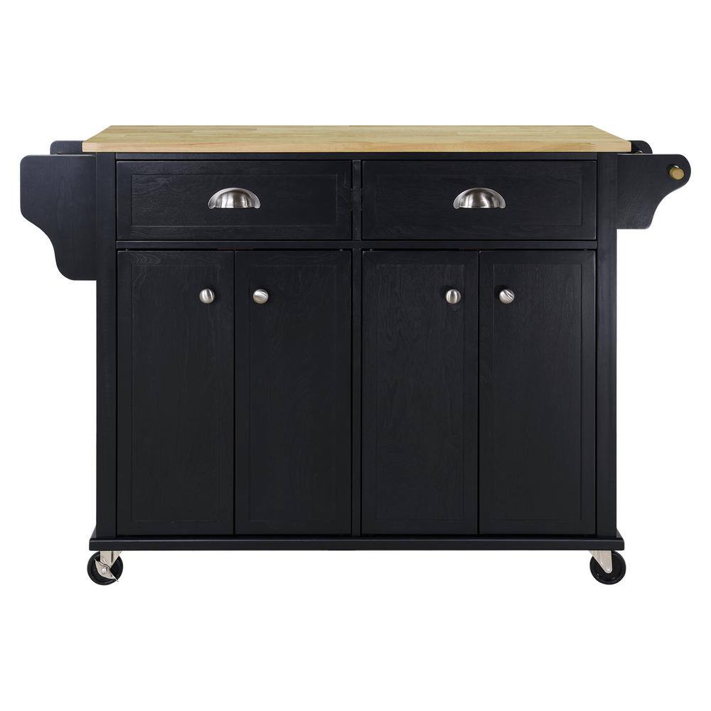 Black Cambridge Natural Wood Top 52 in. W Kitchen Island with Storage ...