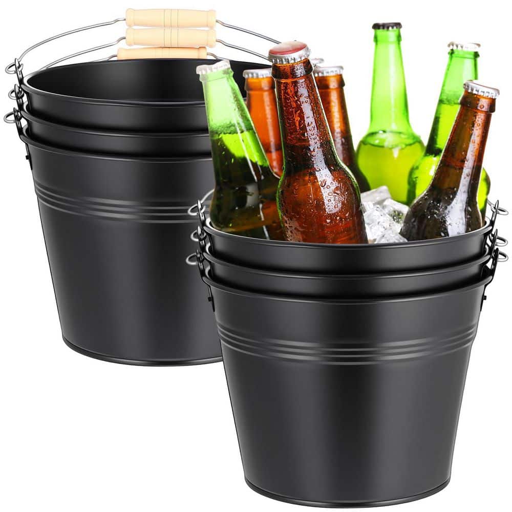 Wudkey 1.5 Gal. Black Metal Beverage Tub with Handle, Beer Bucket for ...