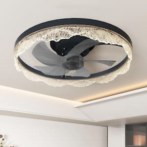 LINJO 24 in. Integrated LED Indoor Black Flush Mount Fandelier Ceiling ...