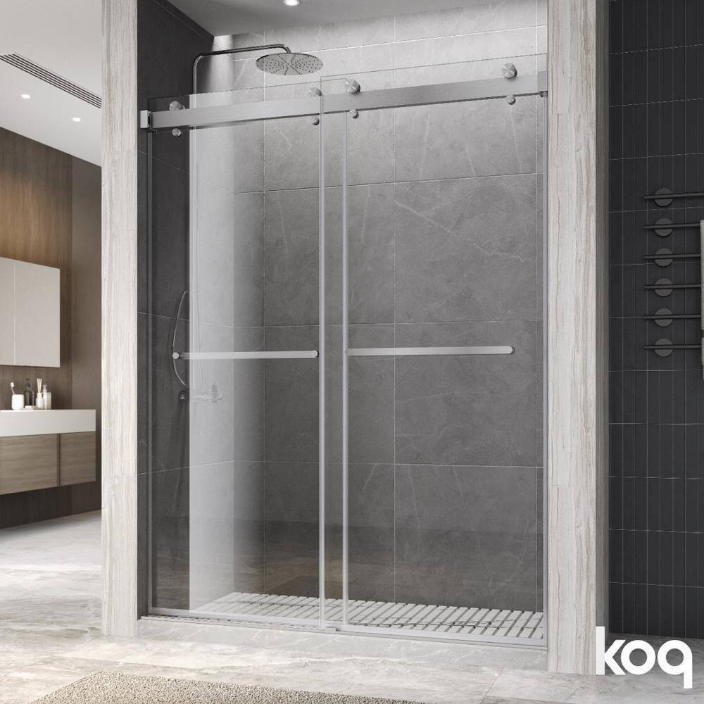 KOQ 72 in. W x 80 in. H Double Sliding Frameless Shower Door in Brushed Nickel Finish with 3/8 ...