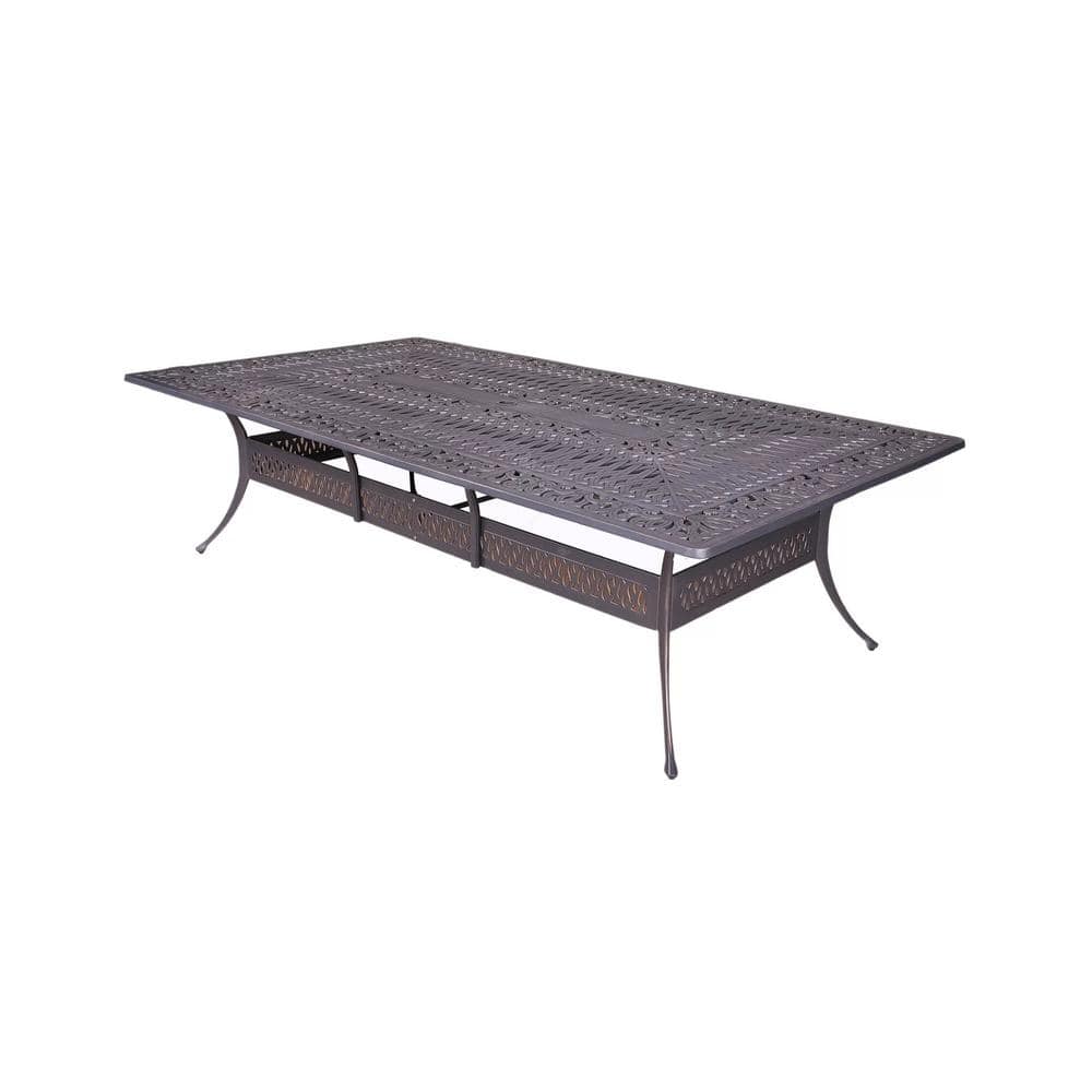 GC GATHERCRAFT Geneva Large Rectangle Cast Aluminum Outdoor Dining Table with 2 in. Umbrella ...
