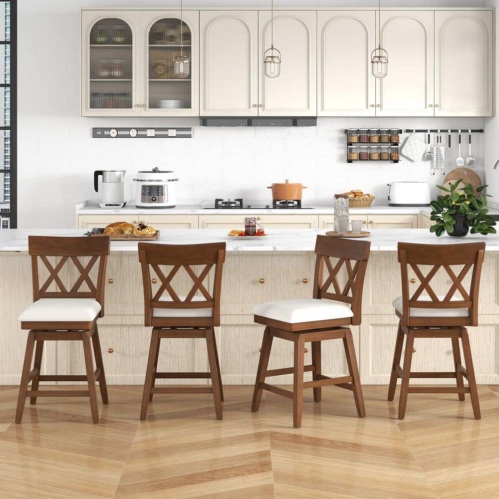 Gymax 26 in. Bar Stool Wooden Chair (Set of 3) w/Contoured Backrest ...