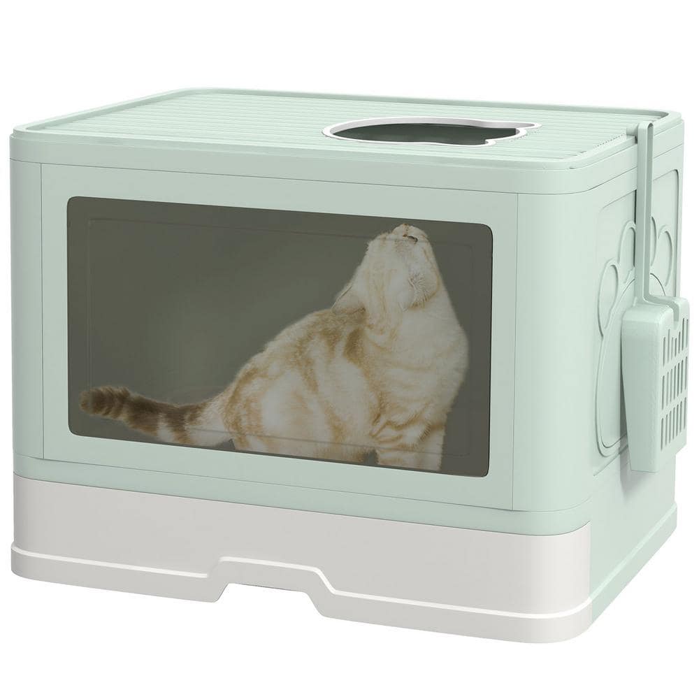 ITOPFOX Enclosed Cat Litter Box with Front Entry, Top Exit, Cat Pull ...