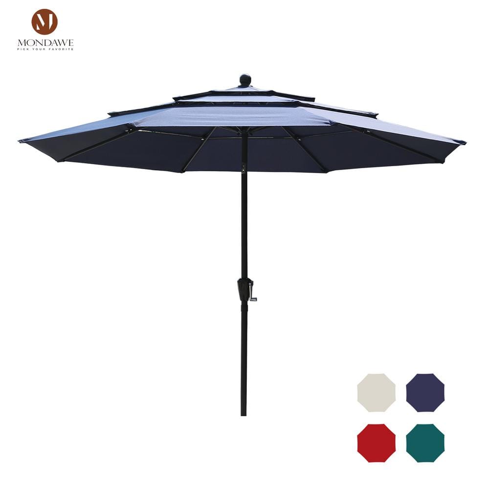Mondawe 10 ft. Aluminum Pole Outdoor Market Tilt Patio Umbrella 3-Tiers ...