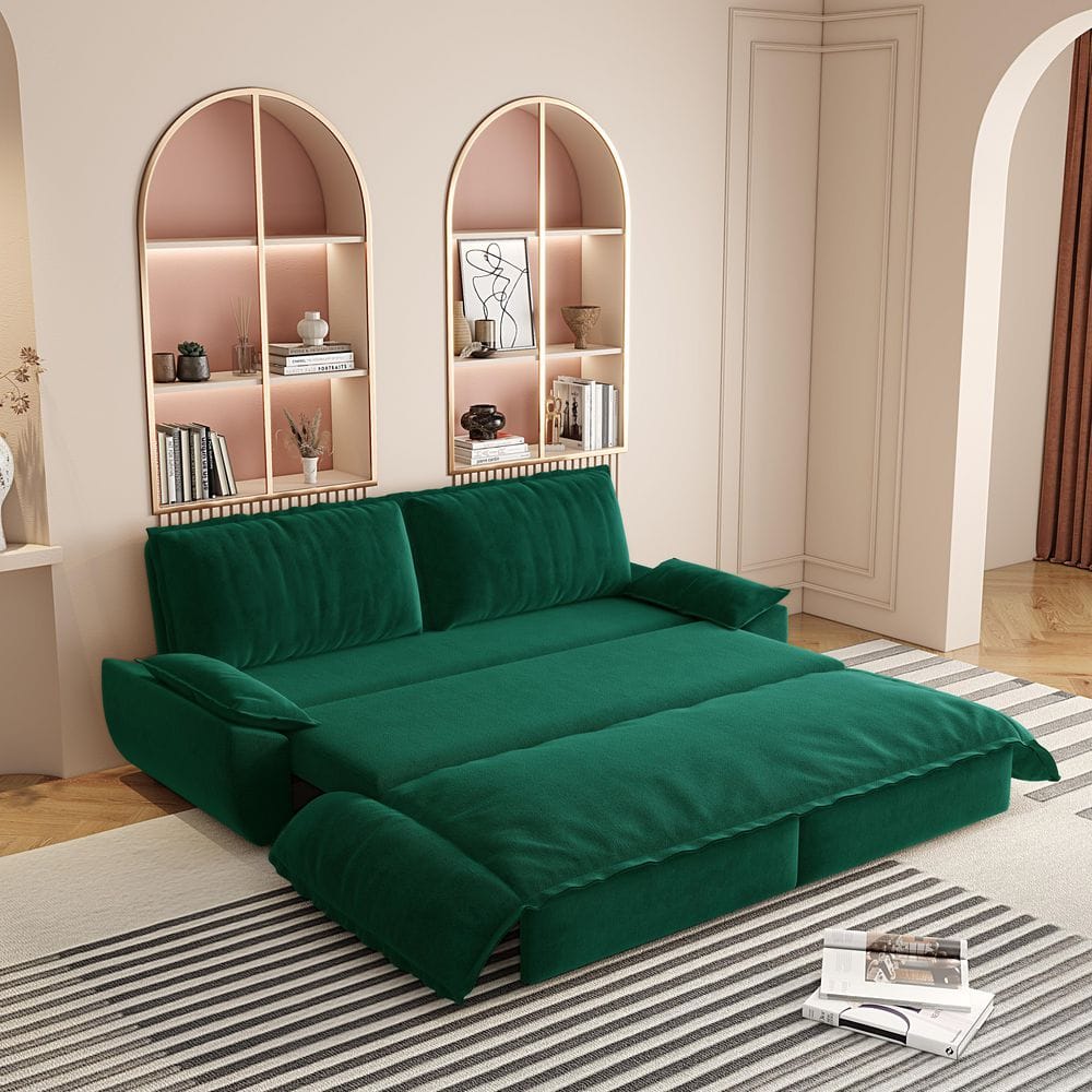 Harper & Bright Designs 3-in-1 Convertible 73.2 in. Green Soft Velvet ...