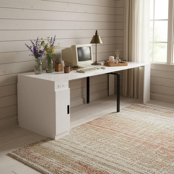 Homy Casa BUPA 118.11 in. Rectangle Marble White Expandable MDF ...