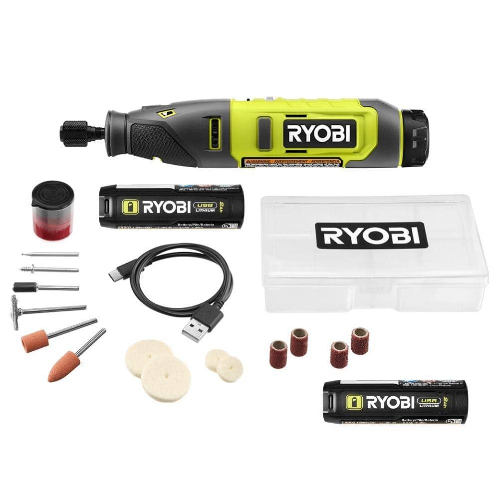 RYOBI USB Lithium Rotary Tool Kit with USB Lithium 2.0 Ah Lithium ...