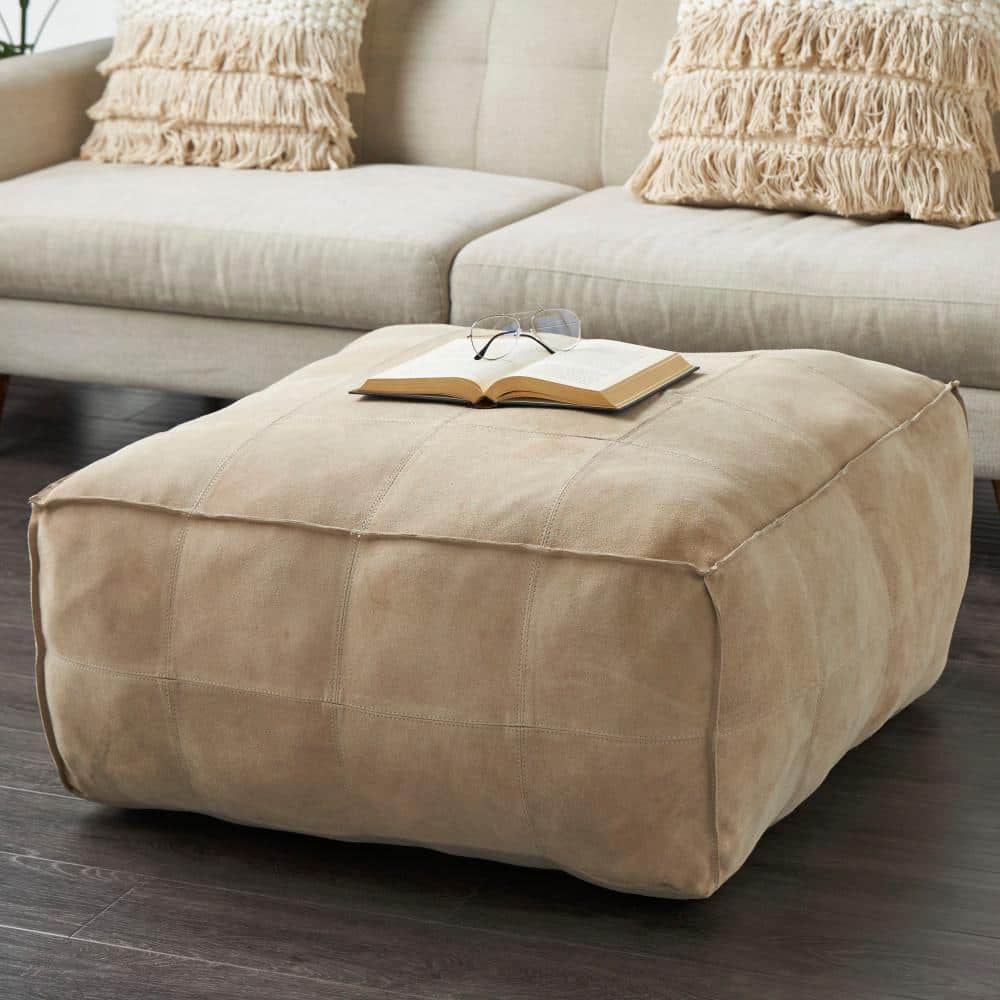 Litton Lane 19 in. Gray Leather Low Profile Square with Patchwork ...