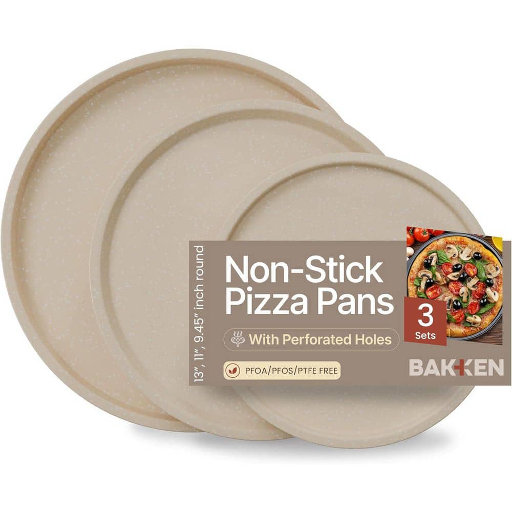 Bakken-Swiss 3-Piece White Marble Non Stick Pizza Pans Set-Carbon Steel ...