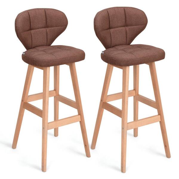 Gymax 31 in. H Brown High Back Fabric with Wood Legs Backrest Home ...