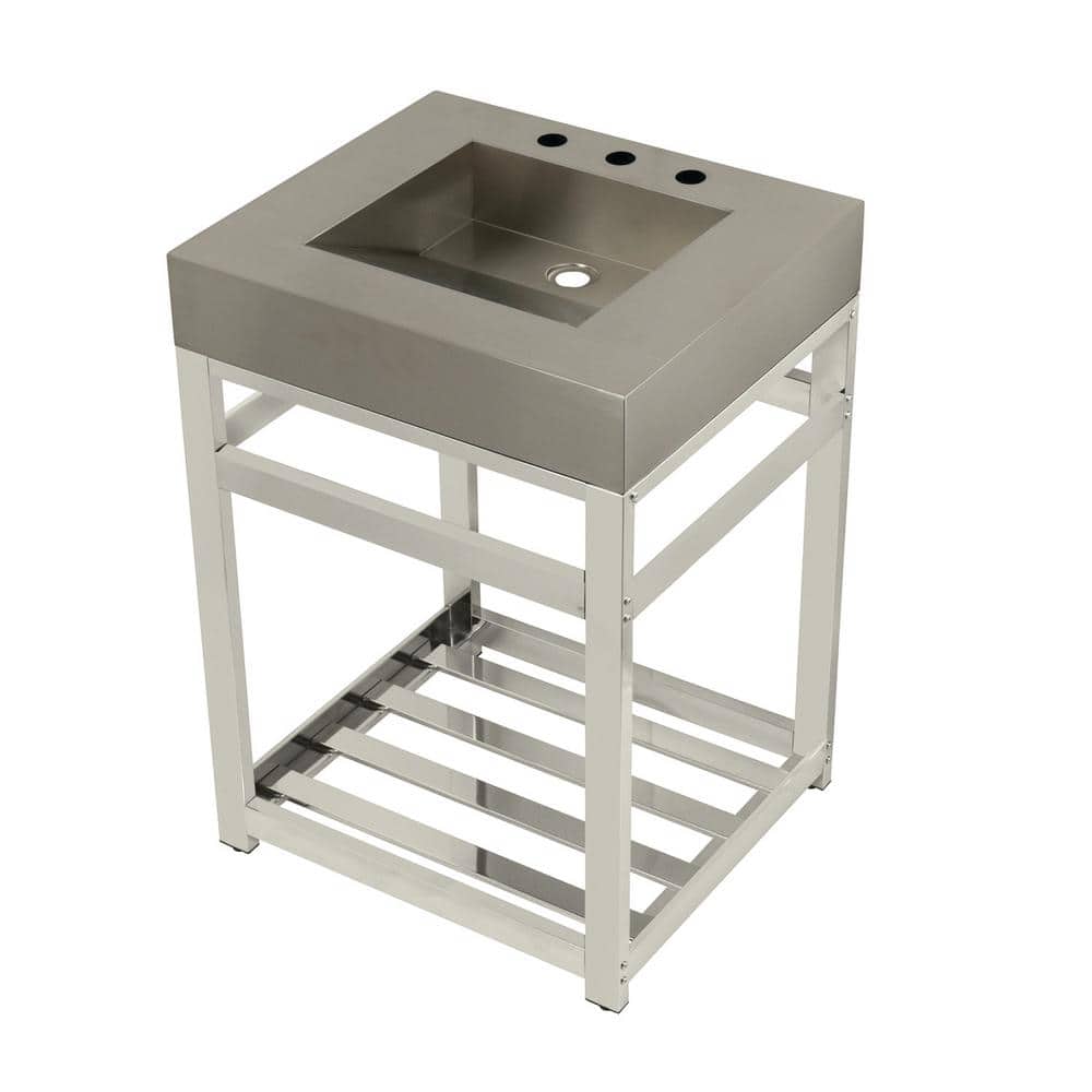 Kingston Brass 25 in. Vanity in Polished Nickel with Stainless Steel ...