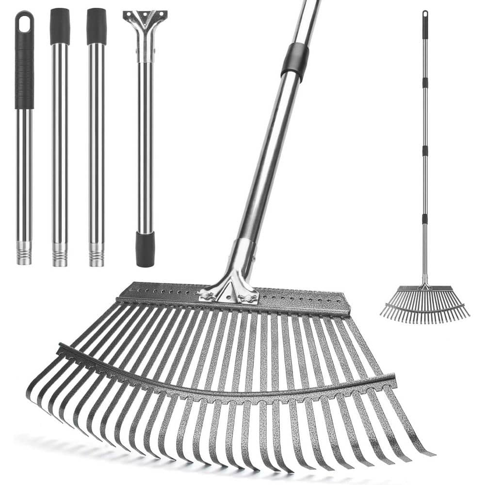 Misopily 62 in. Steel Handle Metal Rake Tines Adjustable Handle Rake ...