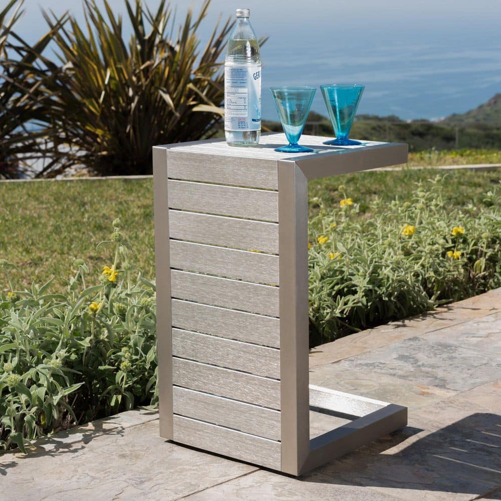 14. W * 15"D * 24"H Aluminum Outdoor Side Table,Outdoor Coffee,C-Shaped ...
