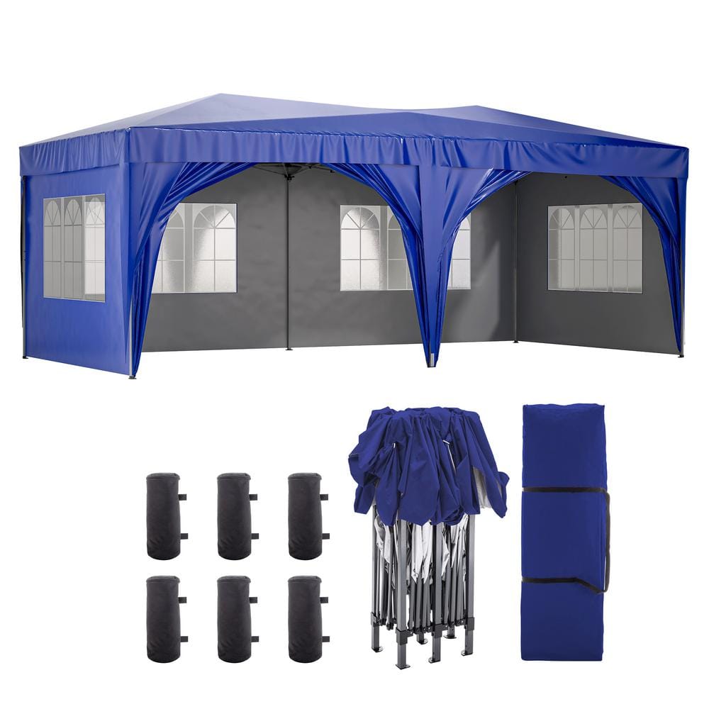 Kahomvis 10 ft. x 20 ft. Blue Outdoor Heavy Duty Gazebo Portable Pop Up ...
