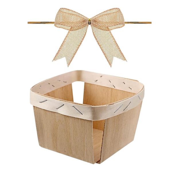 24 Set Wooden Gift Baskets Empty Small with Cellophane Bags Bows Easter ...