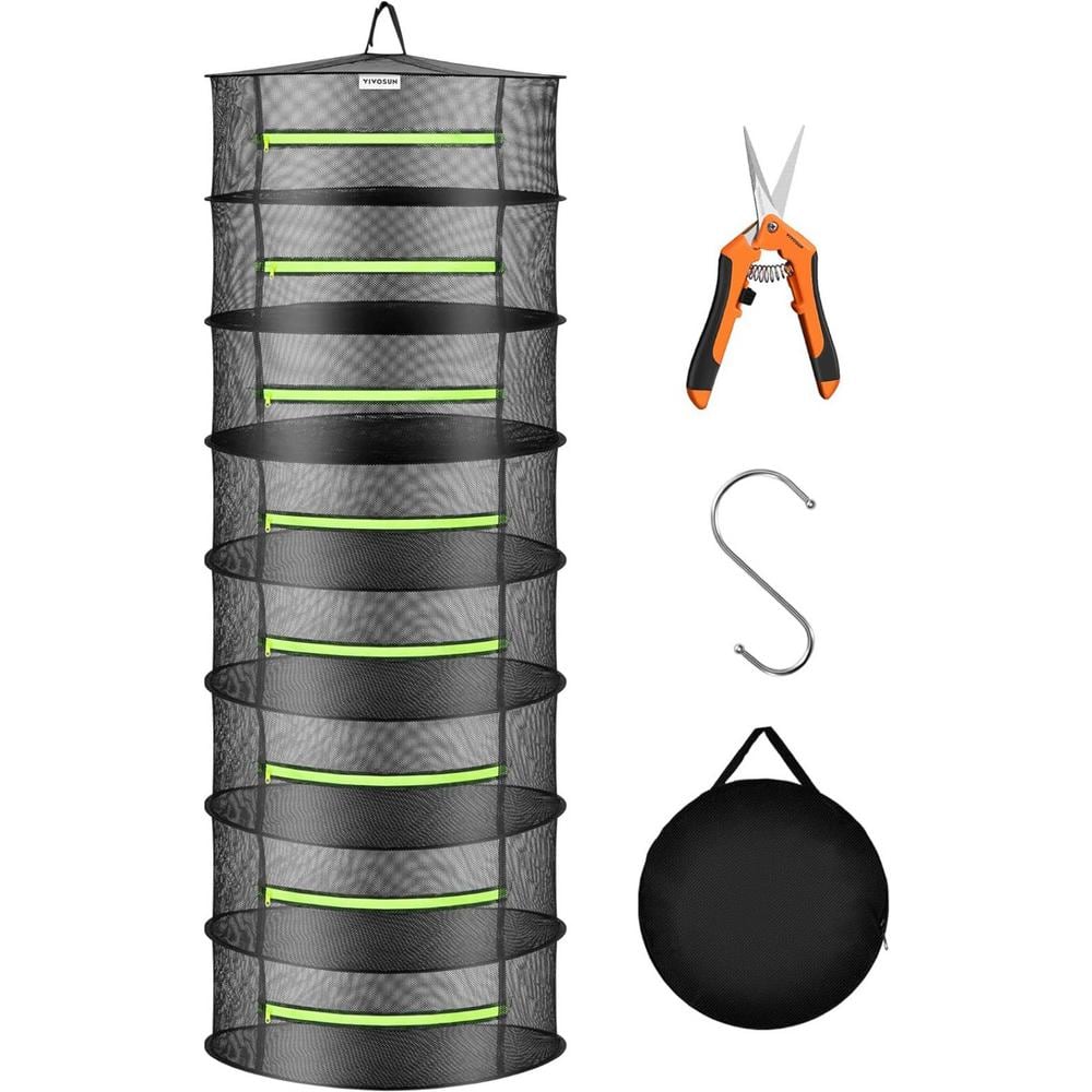 VIVOSUN 8-Layer Hanging Mesh Drying Rack with Green Zippers for ...
