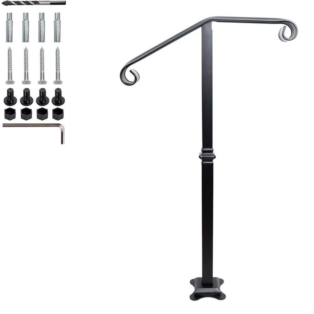 Afoxsos 21 in.W Wrought Iron Handrail Railing Single Post Stair Railing ...