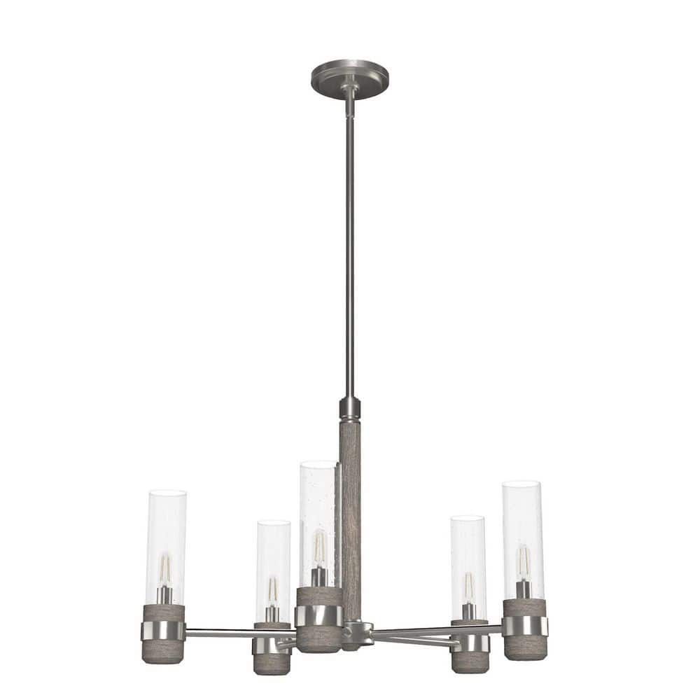 Hunter River Mill 5-Light Brushed Nickel Candlestick Chandelier with ...