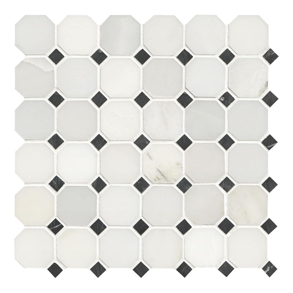 MSI Greecian White 12x12x0.38 in. Honed Marble Octagon Mosaic White ...