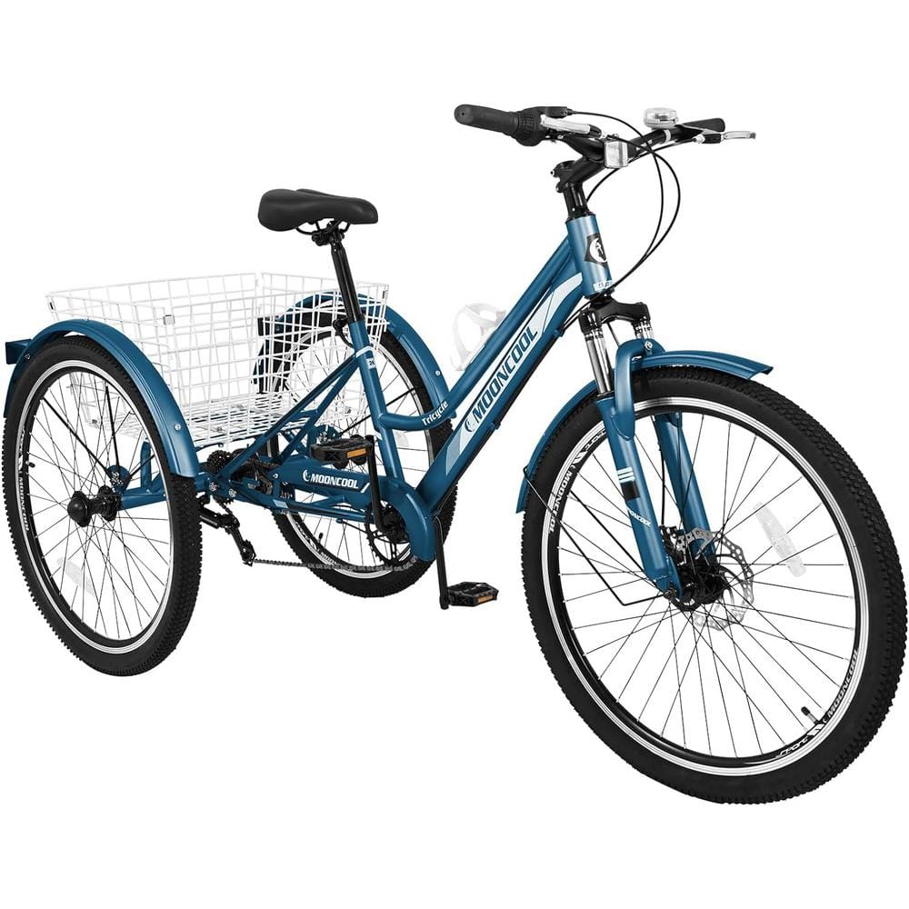 MOONCOOL 26 in. Adults Trikes with Shopping Basket, Adult Mountain Bike, 7-Speed 3-Wheel Bike ...