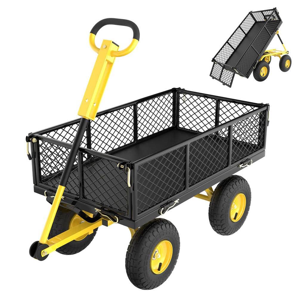 SEEUTEK 4 cu.ft. Metal Garden Cart, Heavy-Duty 900 lbs. Capacity ...