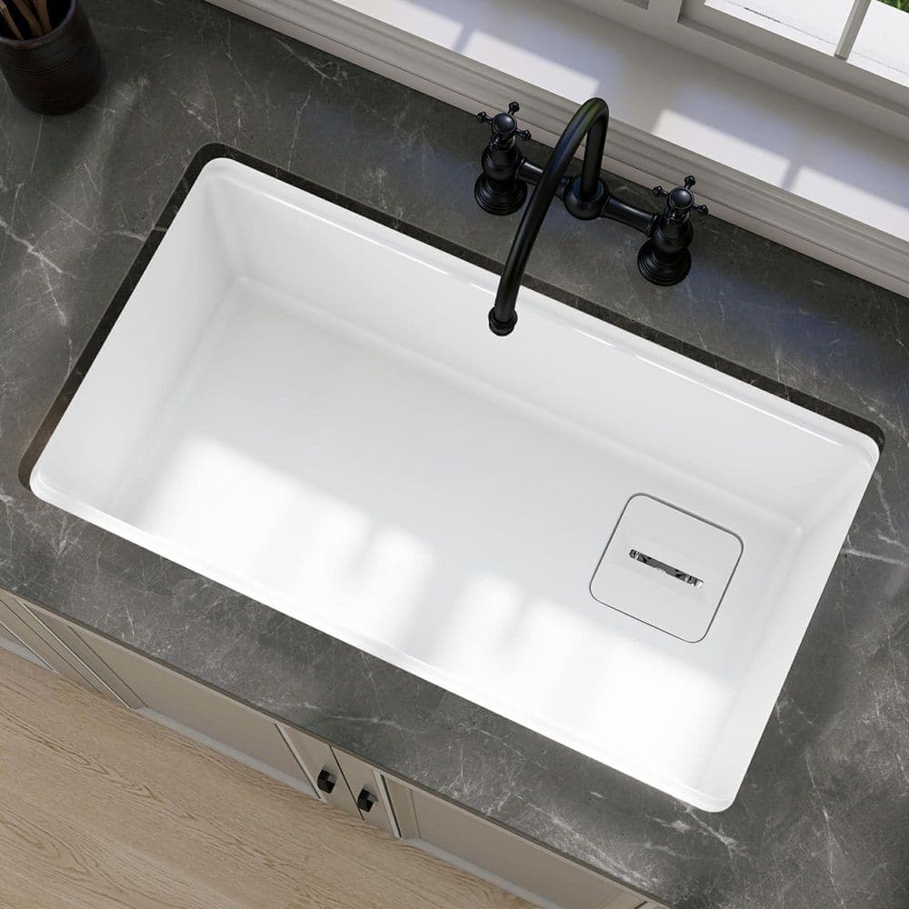 Getpro 33 in. Drop-In/Undermount Single Bowl White Granite Composite ...