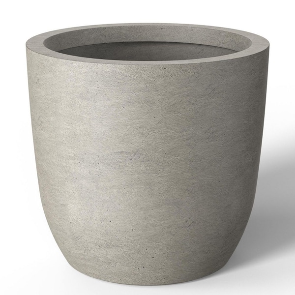 Sapcrete 14 in. Medium Light Gray(Enhanced Core) Concrete Round Planter / Pot with Drainage ...