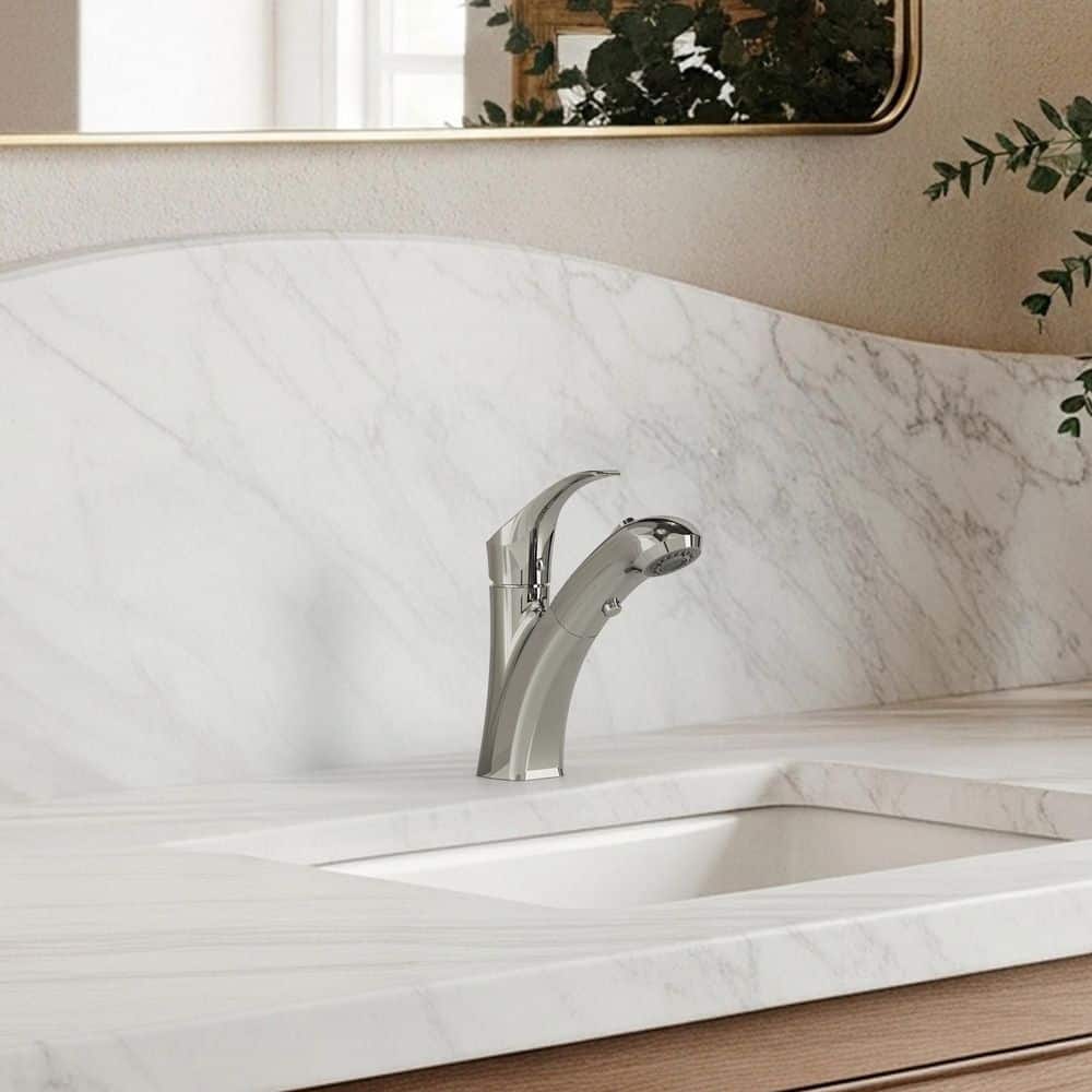 EVERSTEIN Retractale Single Handle Single Hole Bathroom Faucet with ...
