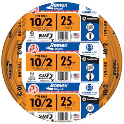 Southwire 25 ft. 10/3 Solid Romex SIMpull CU NM-B W/G Wire-63948421 ...