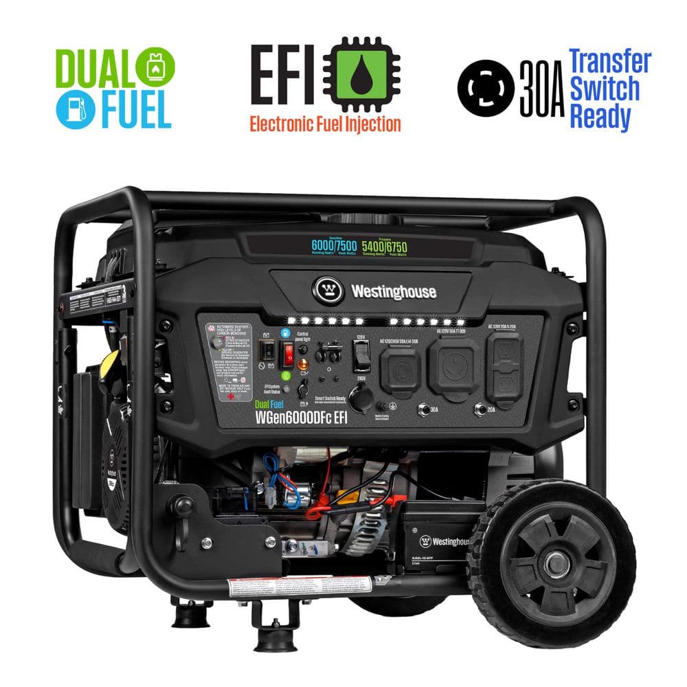 Westinghouse 7,500/6,000-Watt Dual Fuel Gas and Propane Powered EFI ...