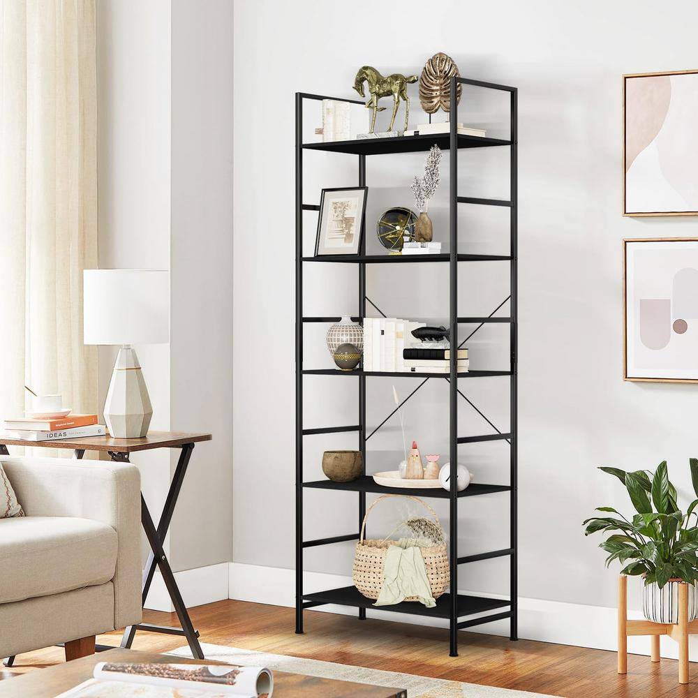 WONDER COMFORT Industrial 62 in. Tall Black Metal 5-Shelf Bookcase ...