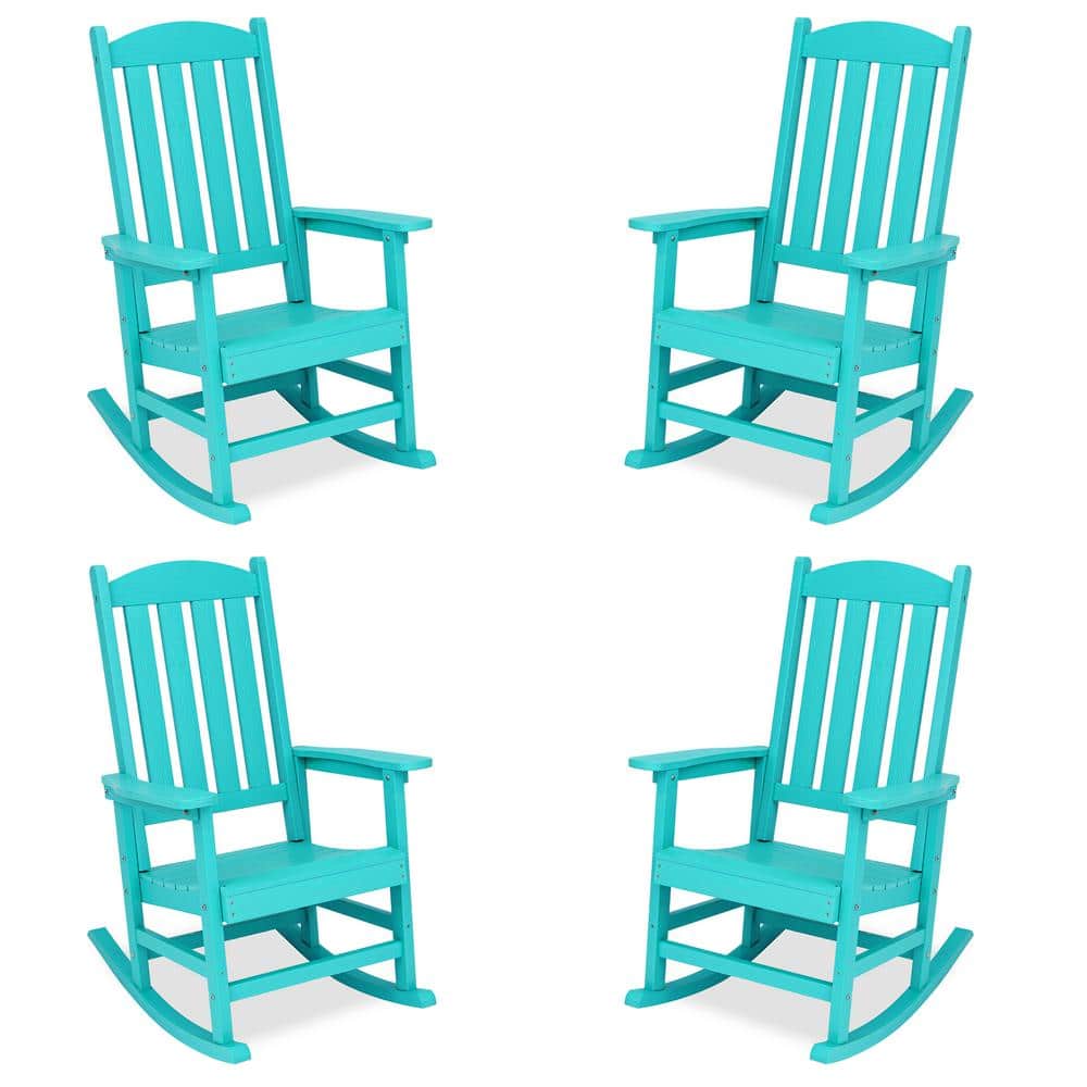 LUE BONA Aruba Blue Plastic Adirondack Outdoor Rocking Chair with High ...