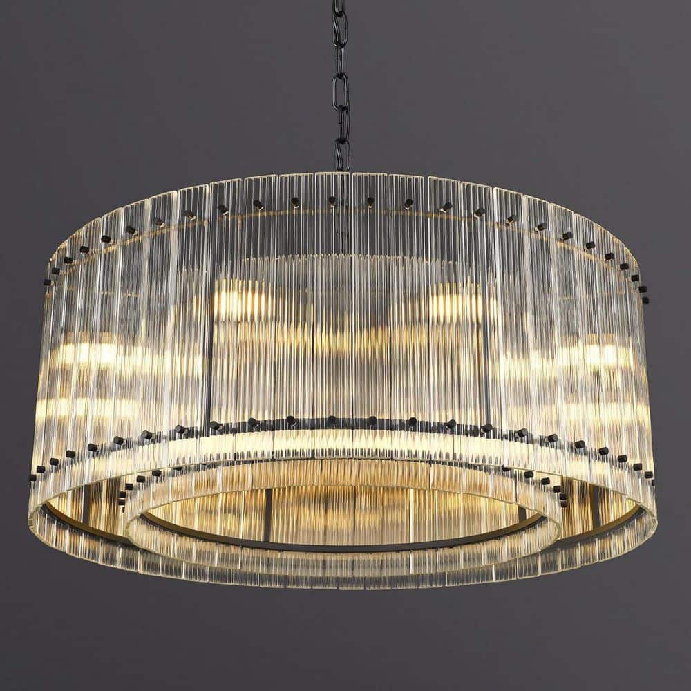 Jushua Modern 37 in. 2-Tier 8-Light Black Water Ripple Crystal Glass ...