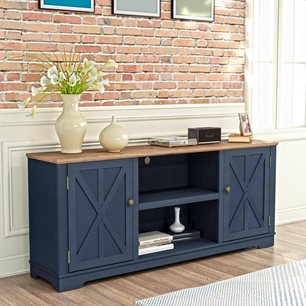 Festival 70 In. Navy Wood TV Stand For TVs Up To 78 In. | BigEasyMart.com