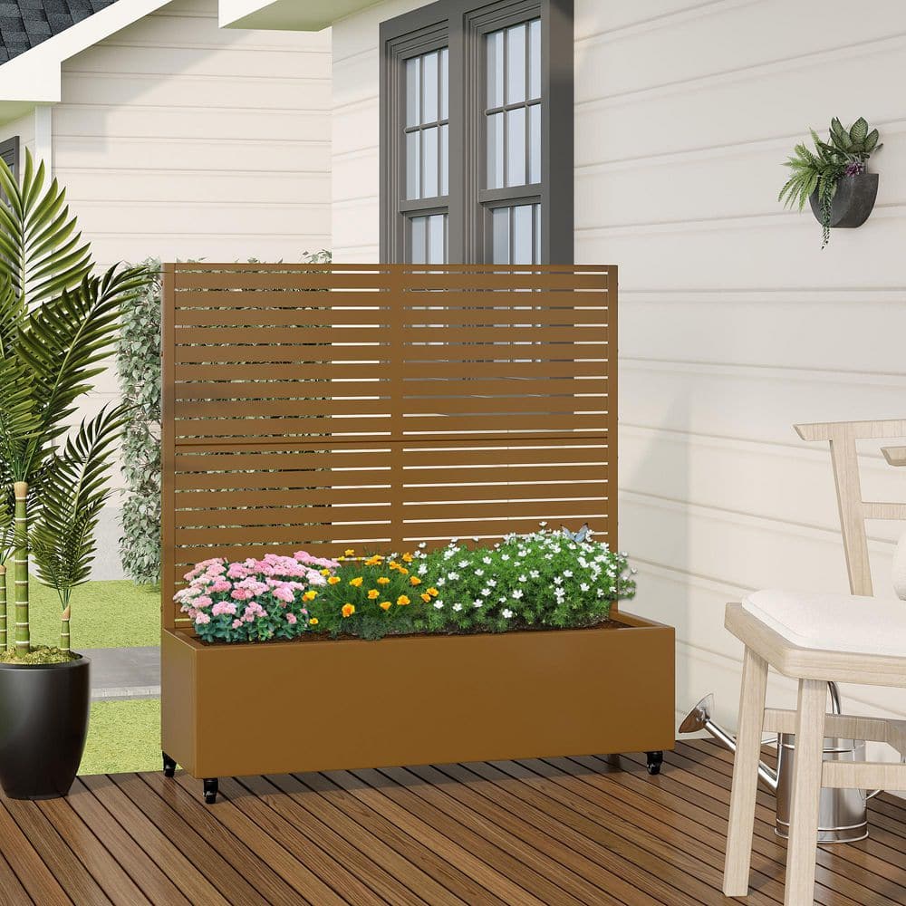 Lirago 47 in. H x 47 in. W Rectanglar Brown Outdoor Metal Privacy ...