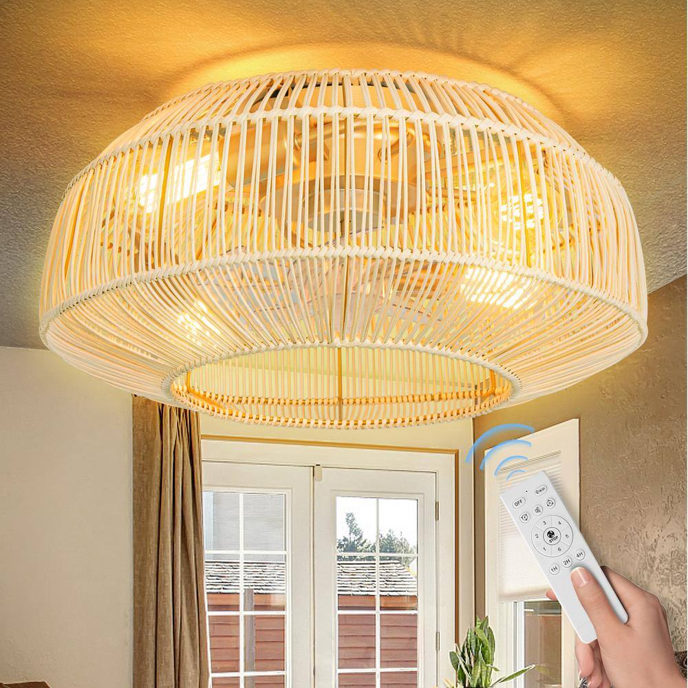 VITARVIX 20 in. Indoor Rattan White Bladeless Fandelier Ceiling Fan ...