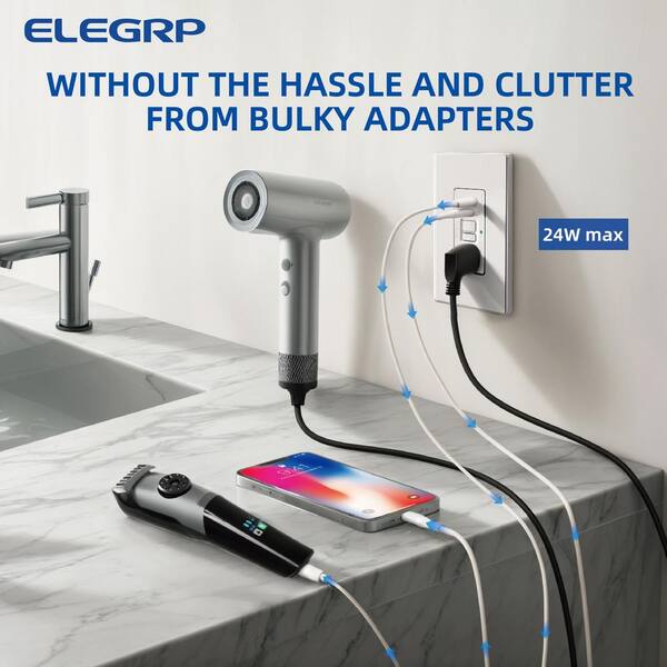 ELEGRP GFCI USB COMBO-15 Amp GFCI Outlet and 24-W In-Wall USB Charger ...