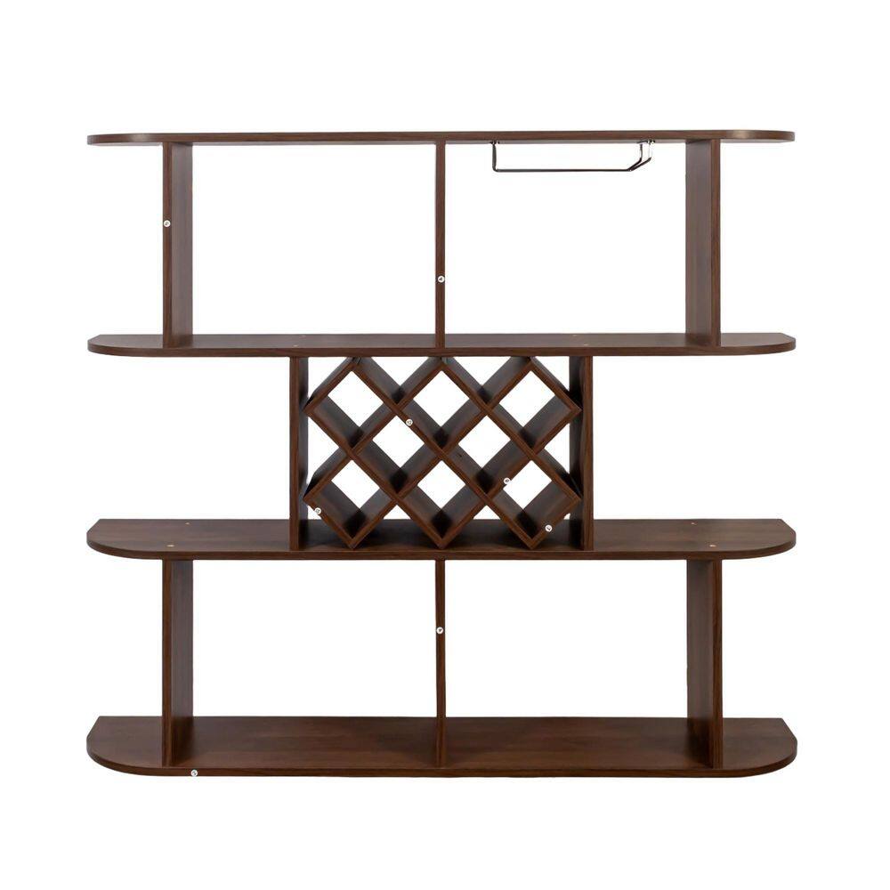 GOGEXX 47.24 in. Rustic Walnut Wood Wall Mounted 3-Tier Storage Shelf ...