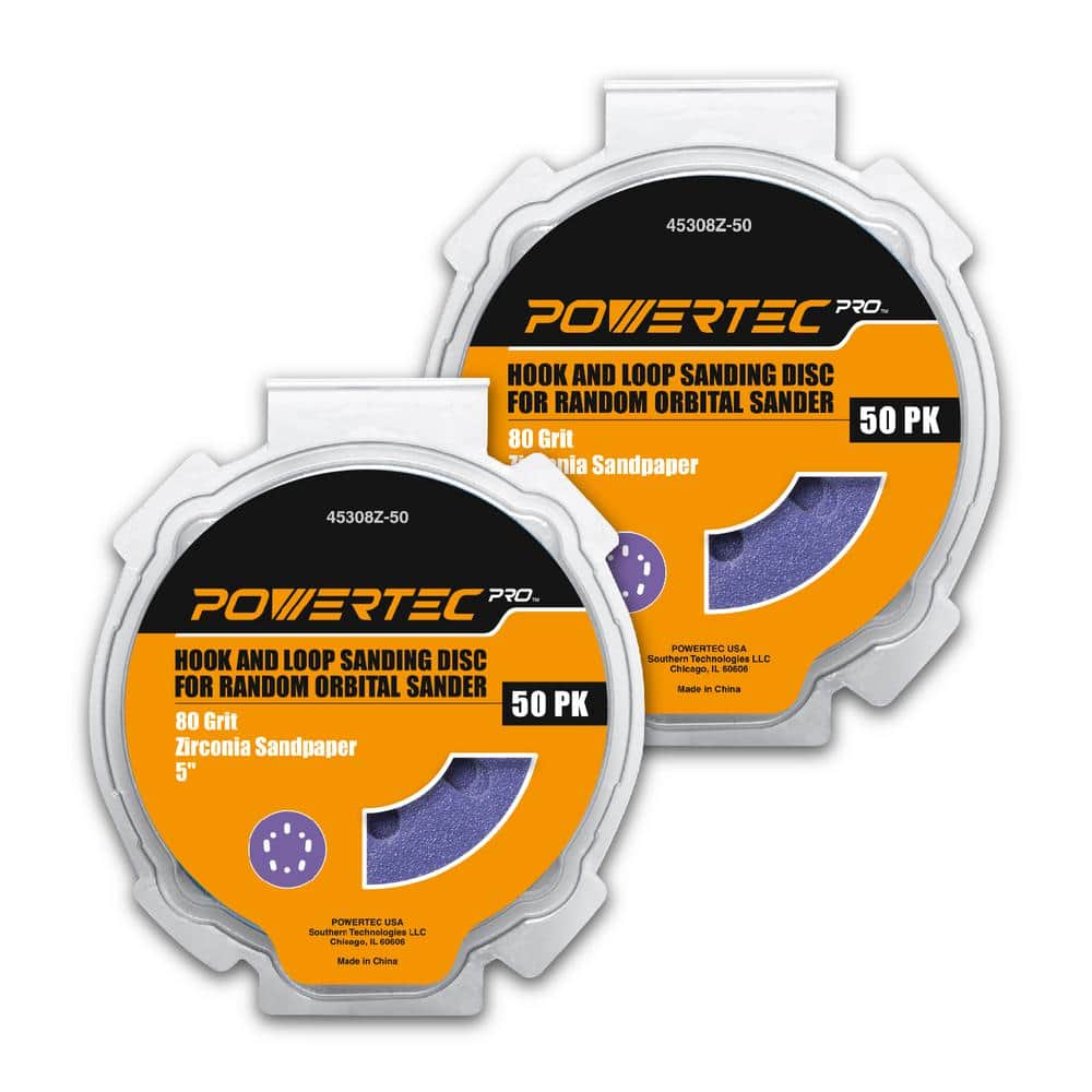 ‎POWERTEC 5 in. 80-Grit Zirconia Hook and Loop Orbital Sanding Disc for ...